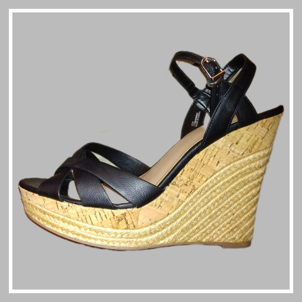 Charles By Charles David Astro Black Wedge Sandals - Gem